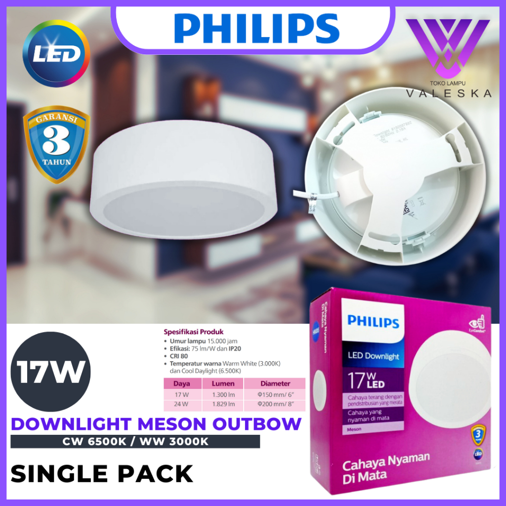 Jual Philips Downlight LED Meson Outbow 17W Plafon Tempel Putih 6500k / Kuning 3000K | Shopee ...