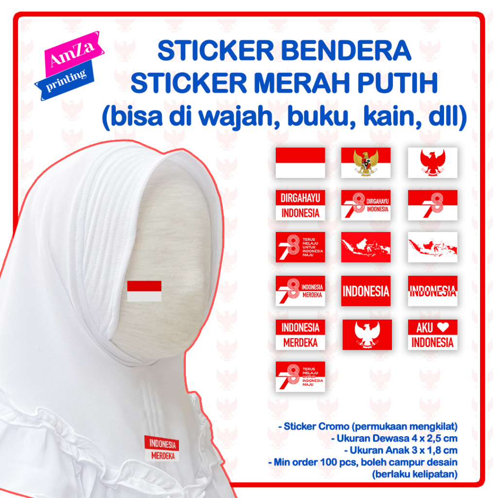 Jual Sticker Bendera Merah Putih RI Murah Sticker Wajah 17 Agustus ...
