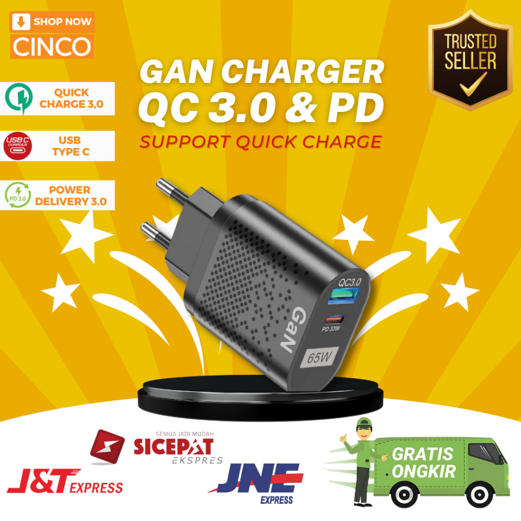 Jual GaN 65W Super Fast Charging 65 W Charger PD Power Adapter Type C USB C Termurah Hemat di ...