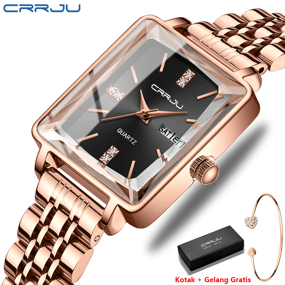Jual CRRJU Jam Tangan Wanita Original Anti Air Tali Stainless Steel Jam ...