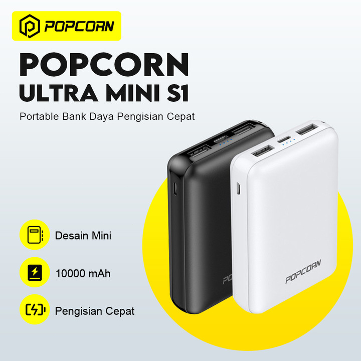 Jual Popcorn Powerbank Ultra Mini S1 Power Bank 10000mAh Fast Charging ...