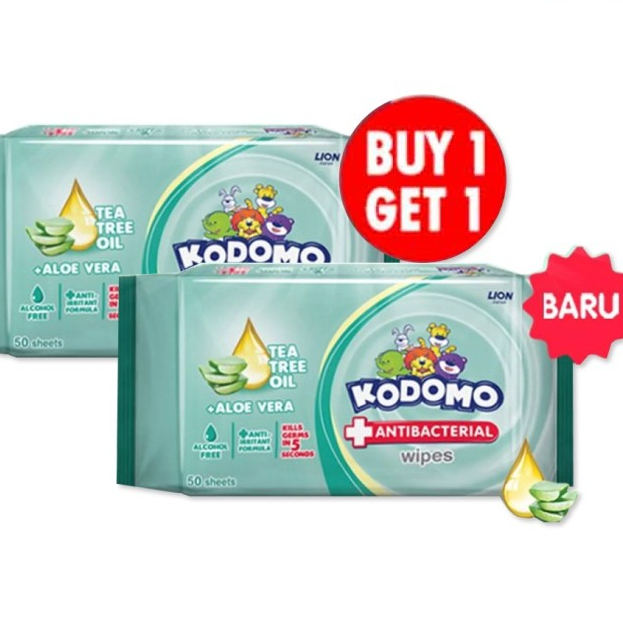 Jual Kodomo Anti Bacterial Wipes Tissue Basah 50 pcs (Buy 1 Get 1 Free) | Shopee Indonesia