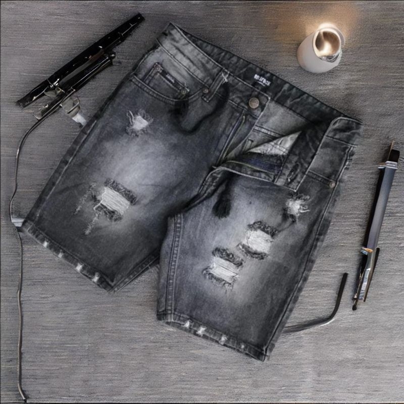 Jual CELANA PENDEK JEANS SOBEK SOBEK PRIA COWOK DEWASA WARNA HITAM SNOW ...