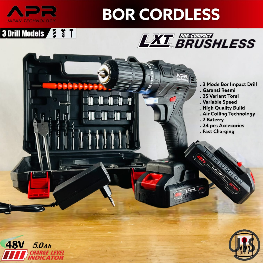 Jual COD BOR CORDLESS APR japan A 48V 13MM chuck besi impact drill ...
