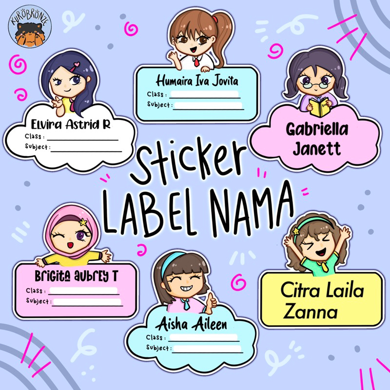 Jual 30 Pcs | Stiker Label Nama Kartun Girl | Stiker Waterproof ...