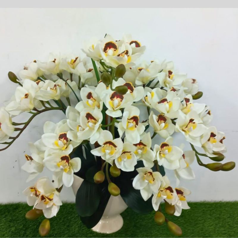 Jual rangkaian bunga anggrek palsu artificial cymbidium latex jumbo ...