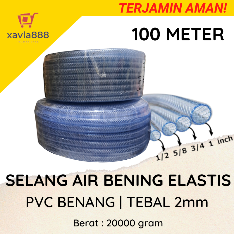 Jual Selang Air Kristal Bening 1/2 5/8 3/4 inch 100 Meter - Selang Cuci Motor Serat Benang ...