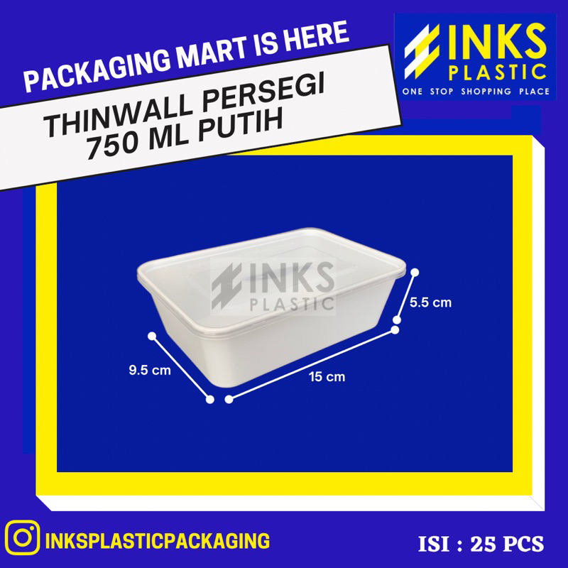 Jual THINWALL 750 ML WARNA PUTIH RECTANGLE PERSEGI PANJANG (ISI 25 PCS) | Shopee Indonesia