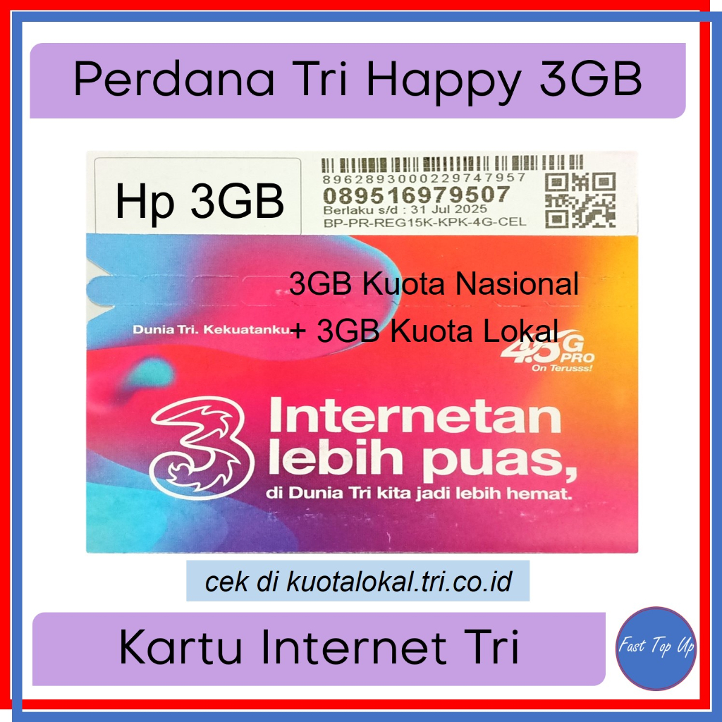 Jual Perdana Tri Happy 3GB | Shopee Indonesia