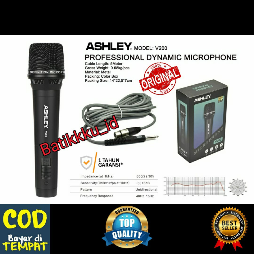 Jual Mic Kabel ASHLEY V200 V 200 ORIGINAL Free Kabel 5 Meter | Shopee ...