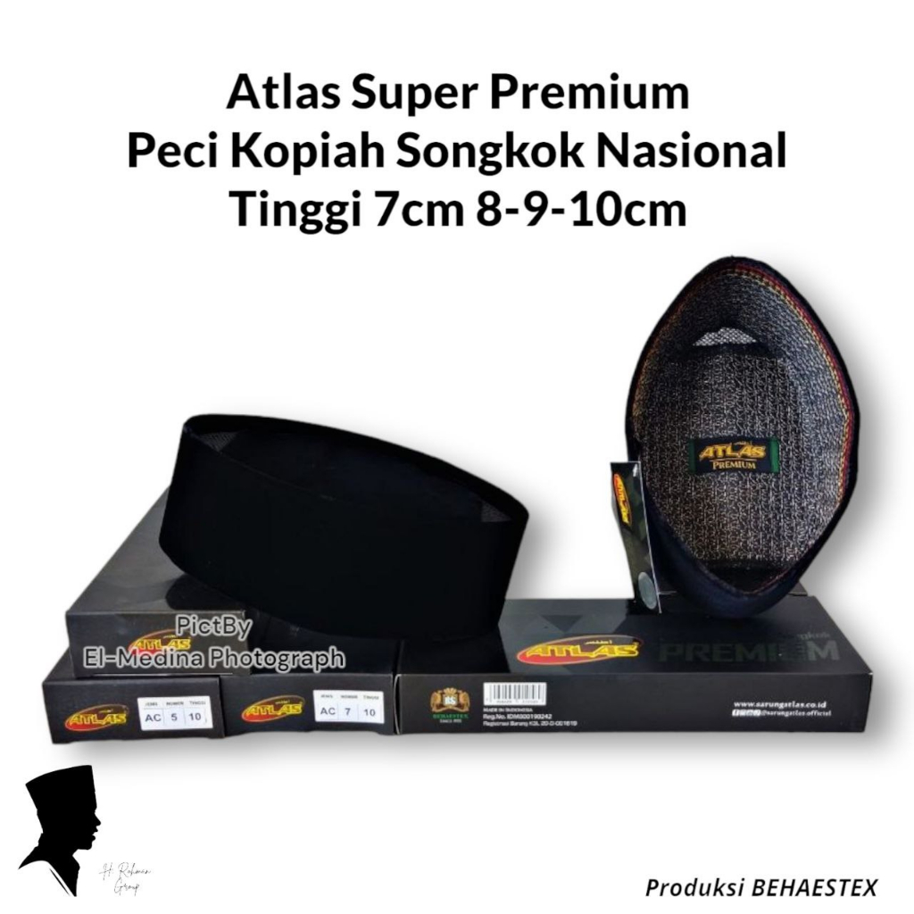 Jual Kopiah Hitam Polos AC Atlas Premium Tinggi 7cm 8-9-10 Peci Pria ...