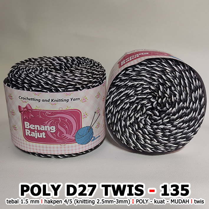 Jual BENANG RAJUT Q POLY D27 TWIST 135 HITAM PUTIH ABU | Shopee Indonesia