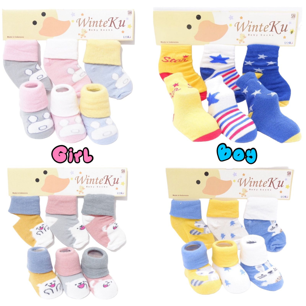 Jual Kaos Kaki Winteku Baby Kingdom Newborn 0-12 Bulan 3 Pasang SNI Perlengkapan Bayi Baru Lahir ...