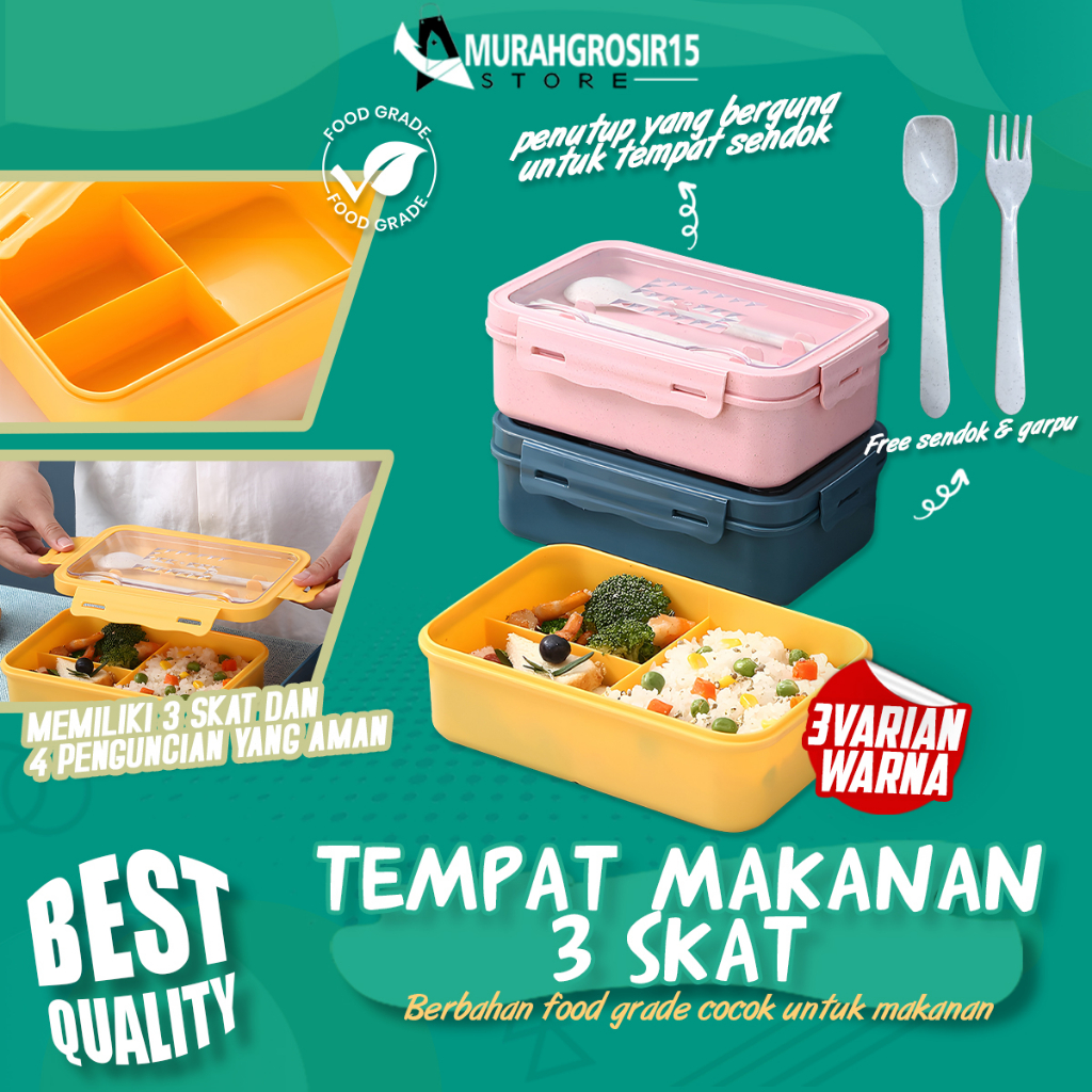 Jual GE-9 Lunch Box 3 Sekat | Kotak Bekal | Bento Box | Kotak Bekal ...