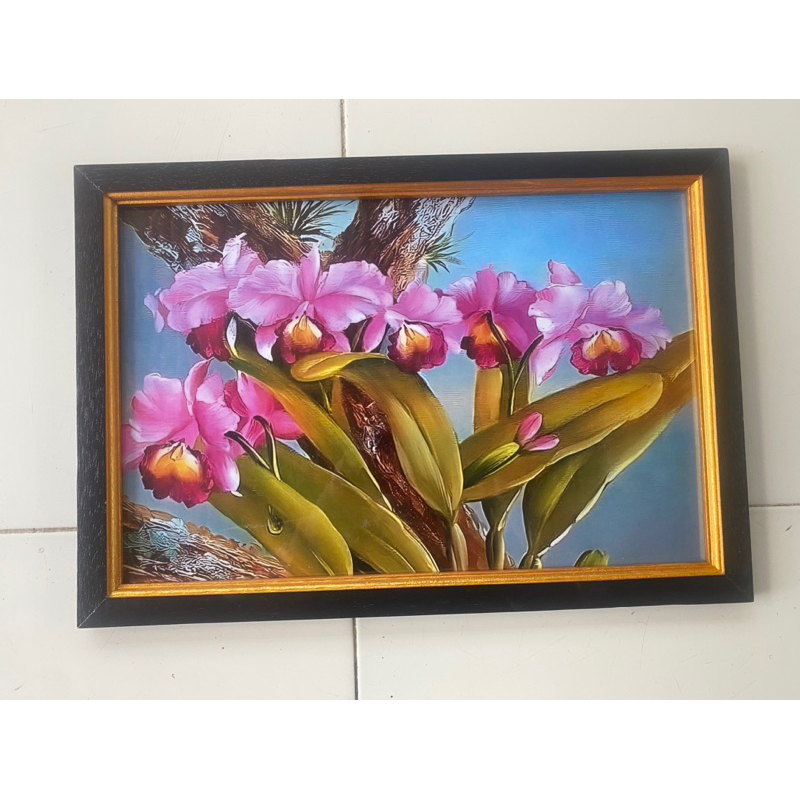 Jual Hiasan Dinding Cetak Lukisan Bunga Anggrek ungu plus bingkai ...