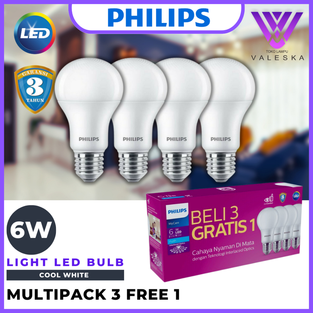 Jual Lampu Philips LED MyCare Paket 6Watt LedBulb Multipack Bohlam 6W 6500K Putih | Shopee Indonesia