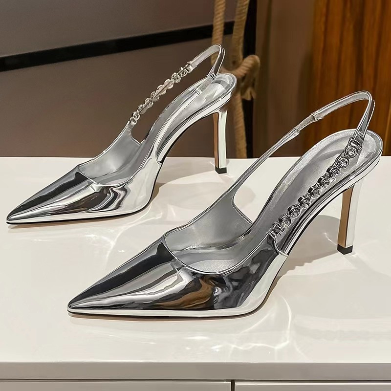 Jual FS-073 Sepatu Hak Tinggi Wanita 9cm High Heels Perempuan Silver ...