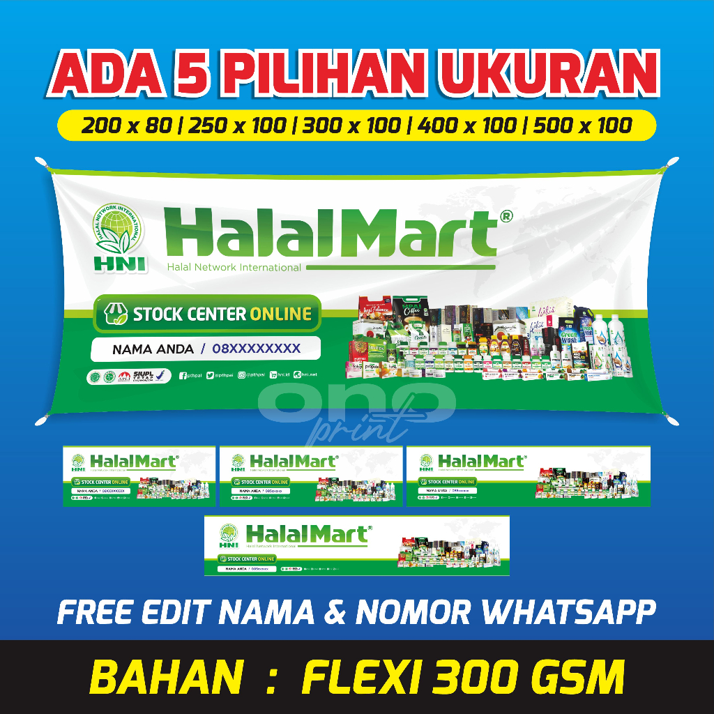 Jual SPANDUK BANNER HALALMART HNI (HALAL NETWORK INTERNATIONAL) TEBAL 300 GSM / BANNER STOKIS ...