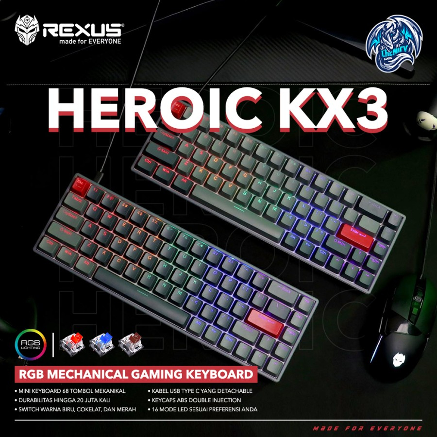 Jual Rexus Heroic KX3 65% Mechanical Gaming Keyboard | Shopee Indonesia
