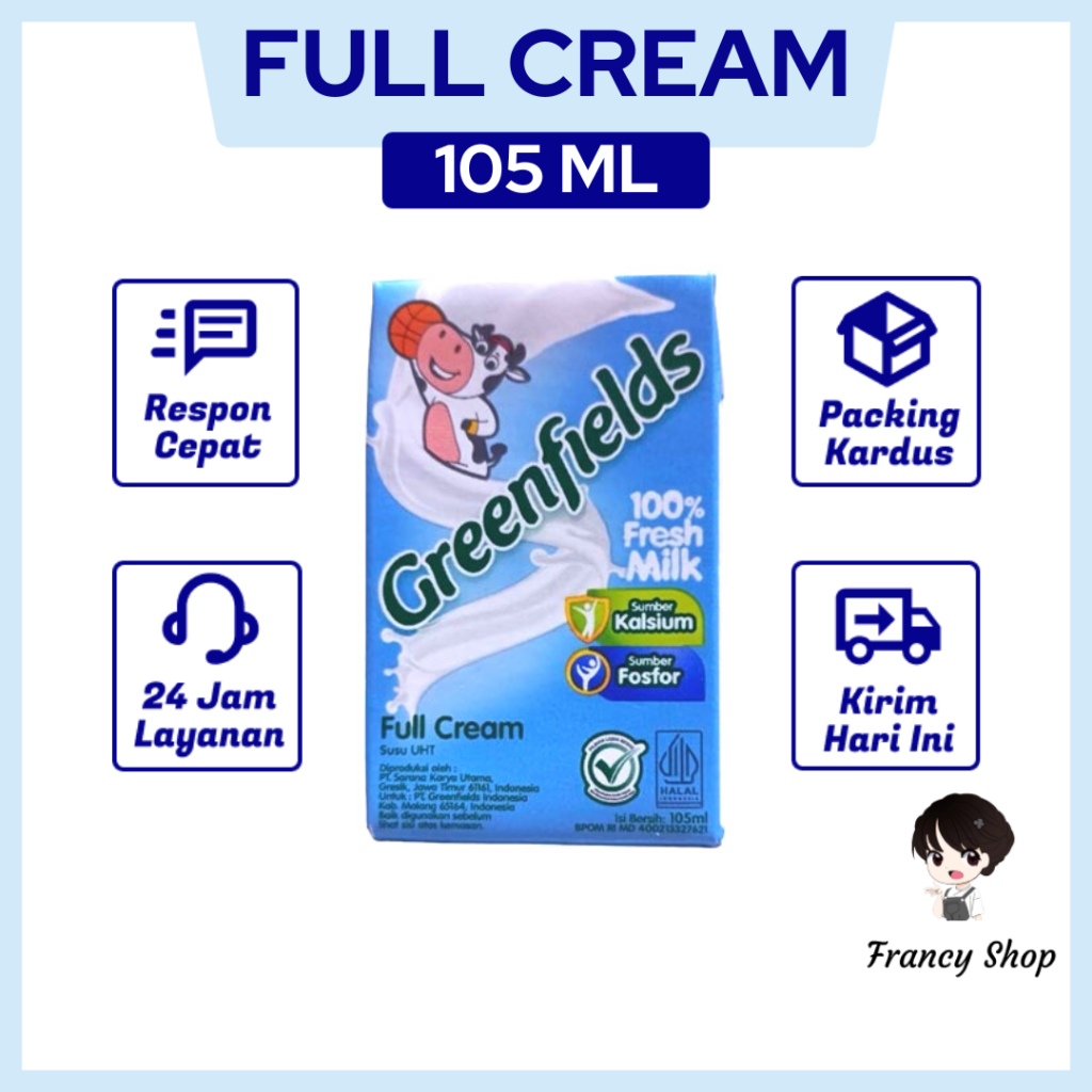 Jual Susu Cair UHT Greenfields Full Cream Milk 105 ml | Shopee Indonesia