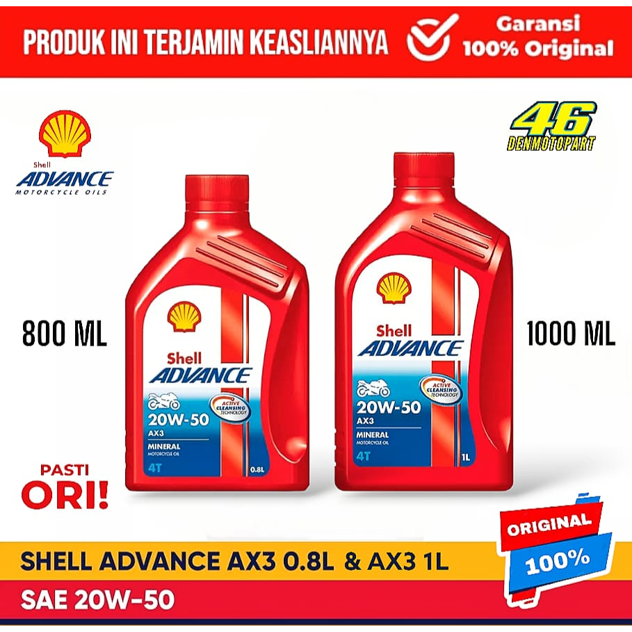Jual Oli Mesin SHELL ADVANCE AX3 Sae 20W-50 [ 0,8L & 1L ] Original 100% ASLI Sepeda Motor ...