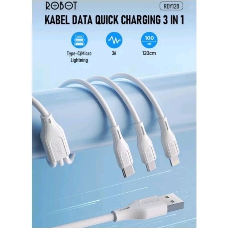 Jual Robot Fast Charging For Type-C & Lightning & Micro 3A 120CM RDY120 ...
