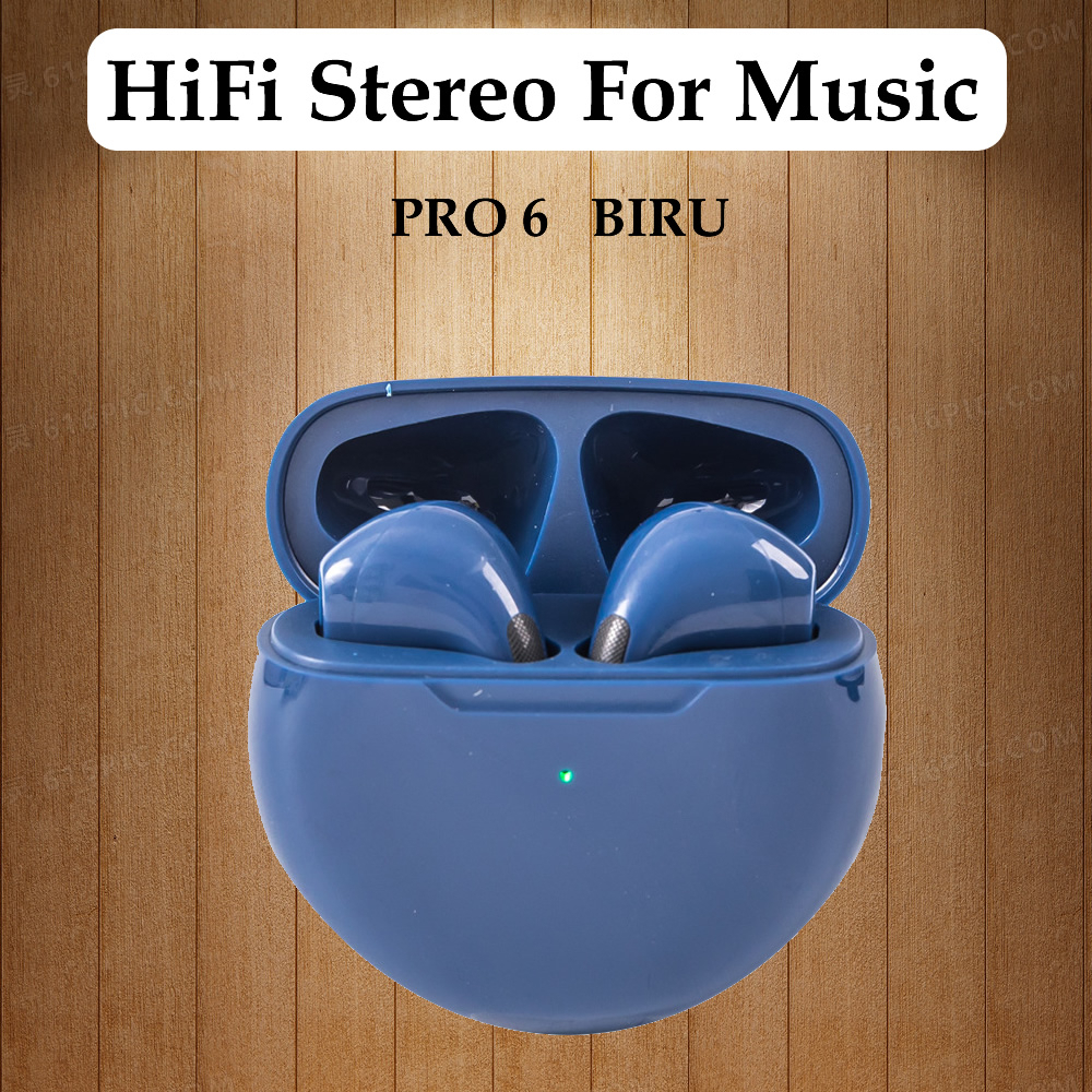 Jual Pro 6 TWS Bluetooth Earphone with Mic HiFi Stereo Touch Earbuds ...