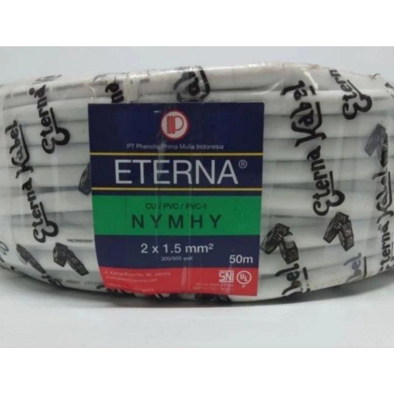 Jual Eterna Kabel Listrik Putih Serabut NYMHY 2x1.5 mm Eterna 2 X 1.5 mm ( 50 Meter ) | Shopee ...