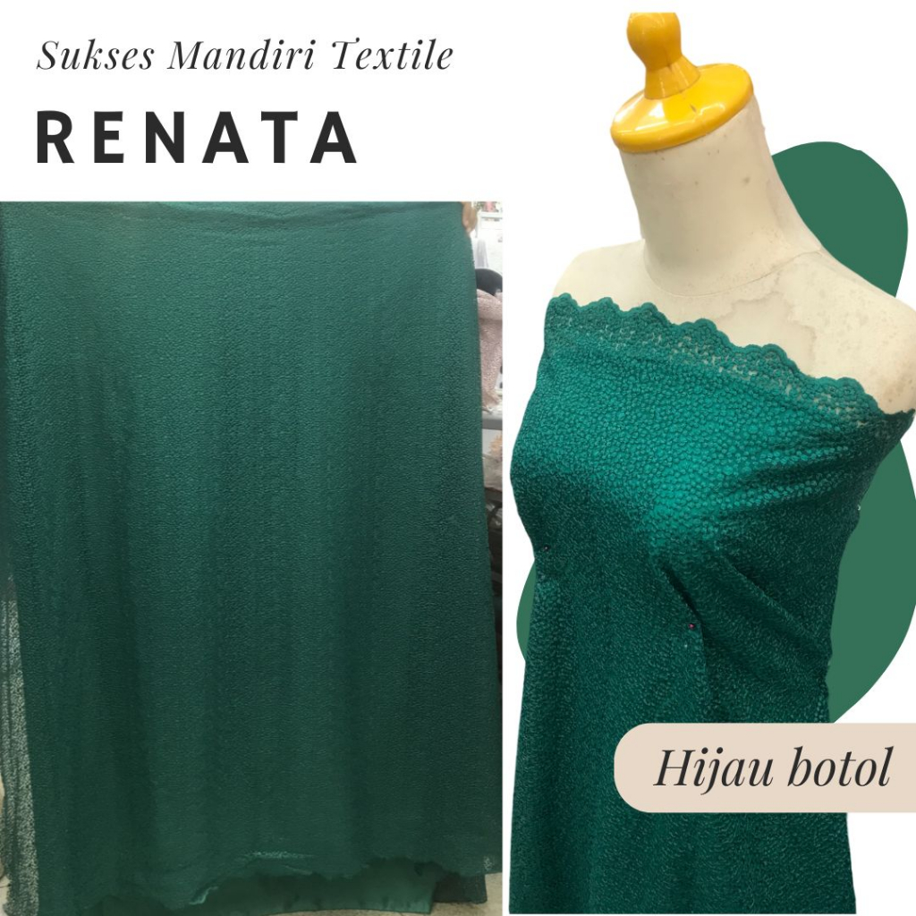Jual [RENATA] Brokat Full Embroidery mewah Hijau botol | Harga ½ meter ...