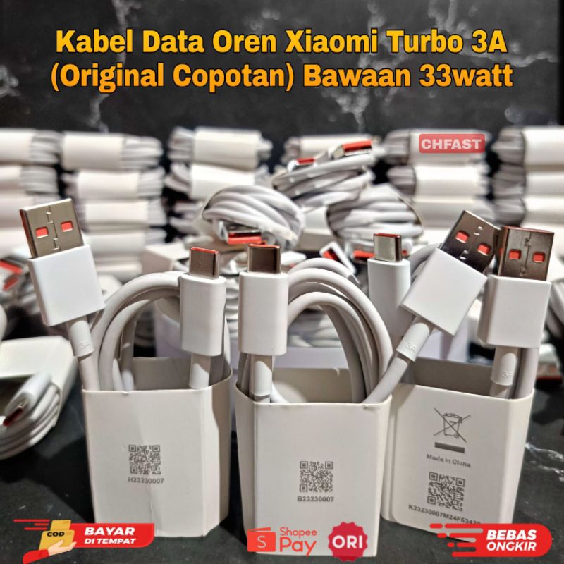 Jual KABEL DATA TURBO OREN XIOMI 3A BAWAAN ADAPTER 33WATT | Shopee ...