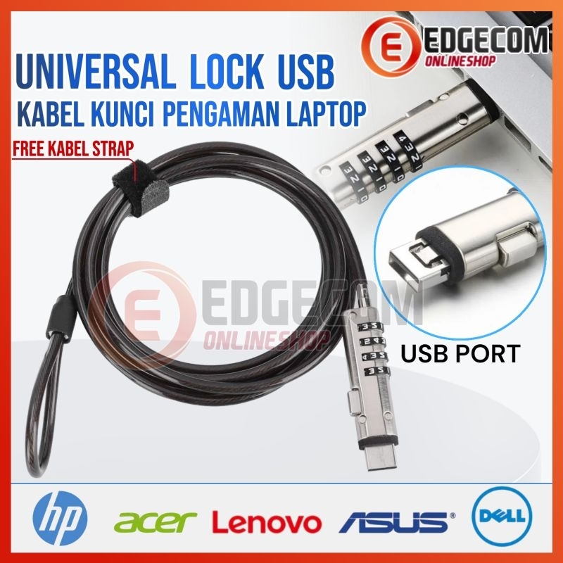 Jual Kunci Pengaman Laptop / Notebook Universal USB 1,8 Meter LU-201 | Shopee Indonesia