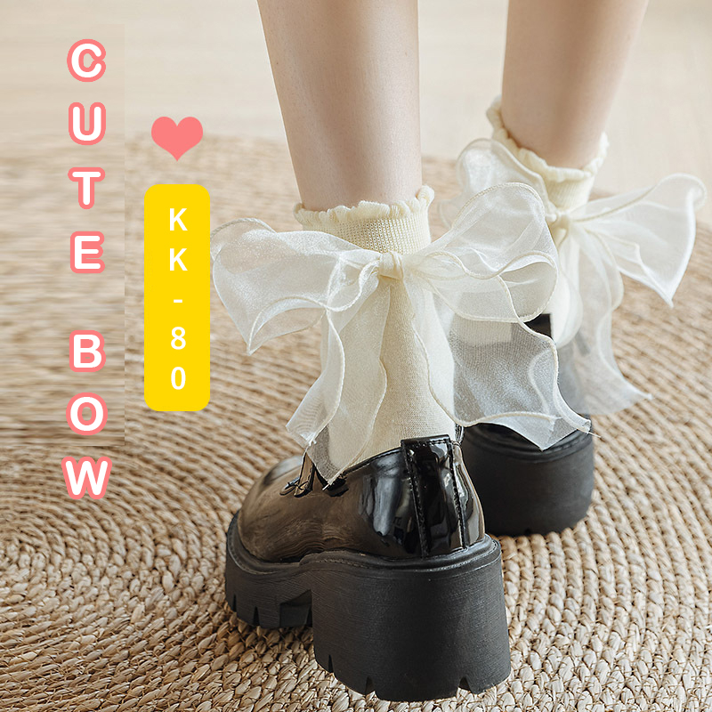 Jual KK-80 kaos kaki lolita pendek socks renda pita bow sock cotton ...