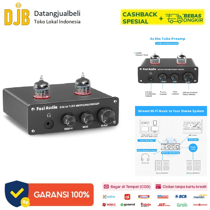 Jual Fosi Audio Phono Preamp & Headphone Amplifier with JAN 5654W ...