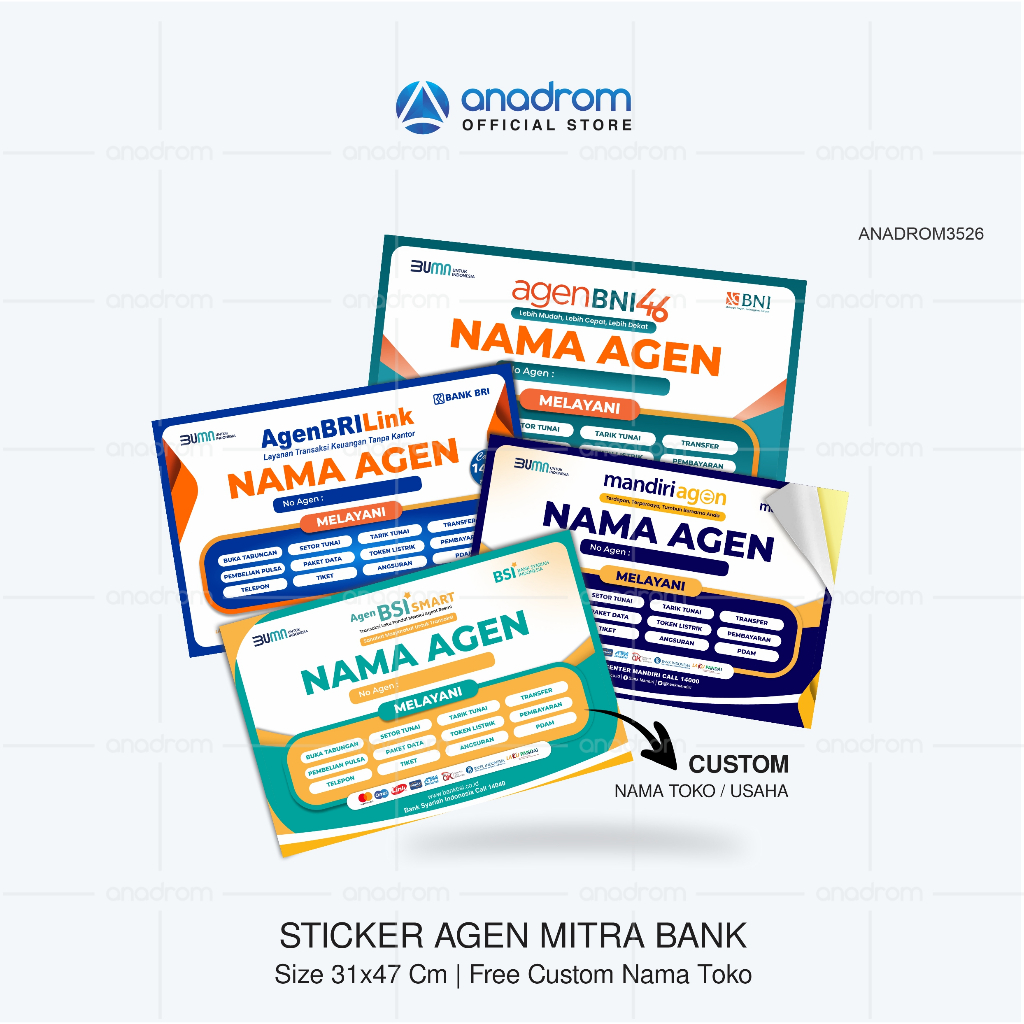 Jual Sticker Agen Mitra Bank BRI, BSI, BNI, MANDRI | Sticker Tempat ...