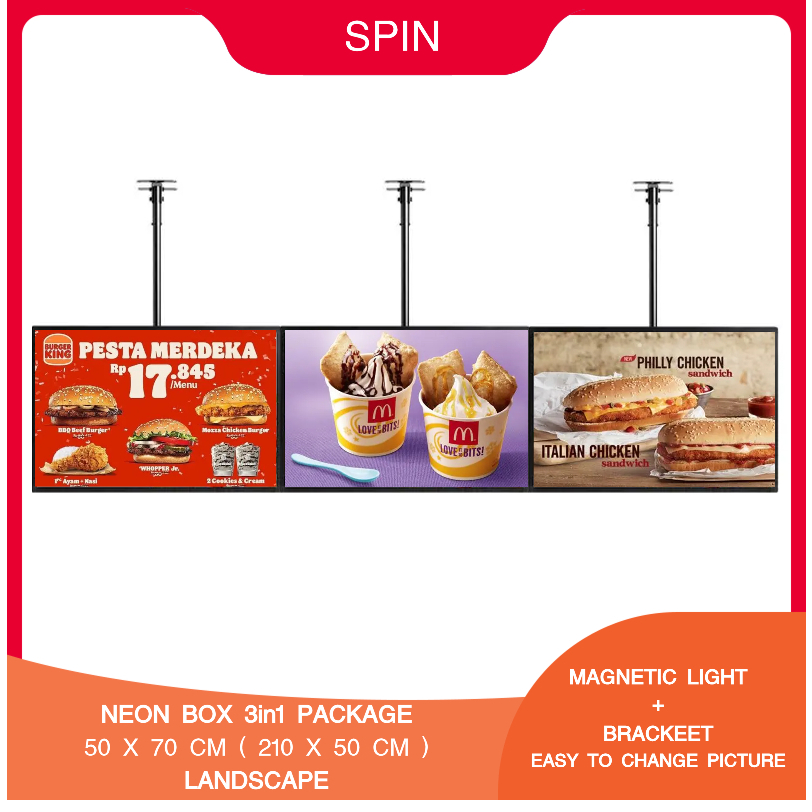 Jual NEON BOX SLIM LED LIGHT BOX Menu Paket 3in1 50x70cm ( 210x50cm ...