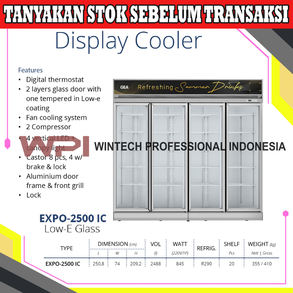 Jual Gea EXPO-2500 IC Display Cooler 2488 L / Showcase 4 Pintu / Chiller / Lemari Pendingin ...