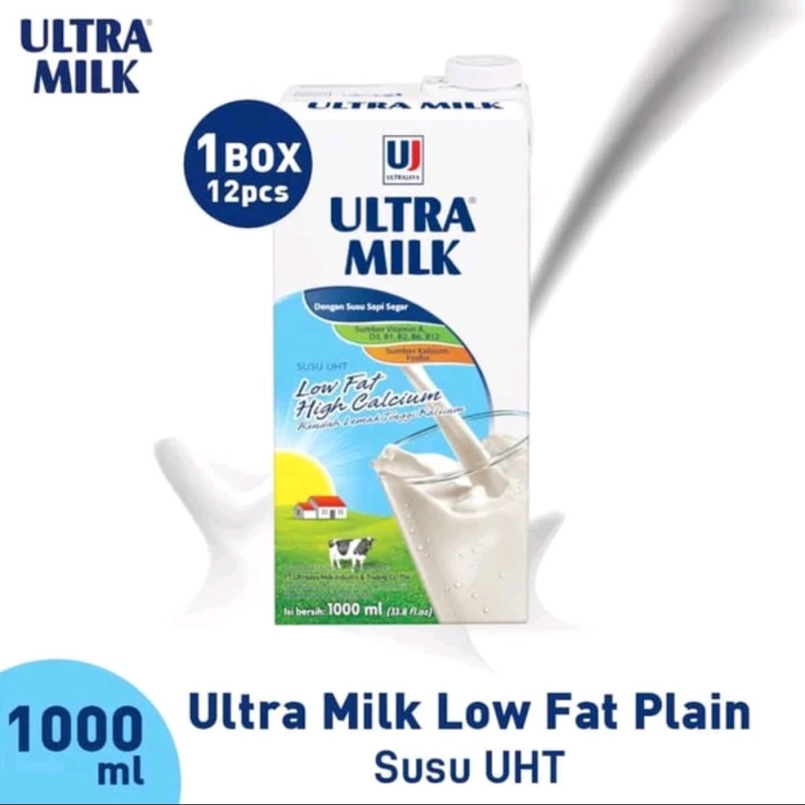 Jual Ultra Milk Low fat plain 1Liter X 12 psc/ Susu Ultra Low Fat plain ...