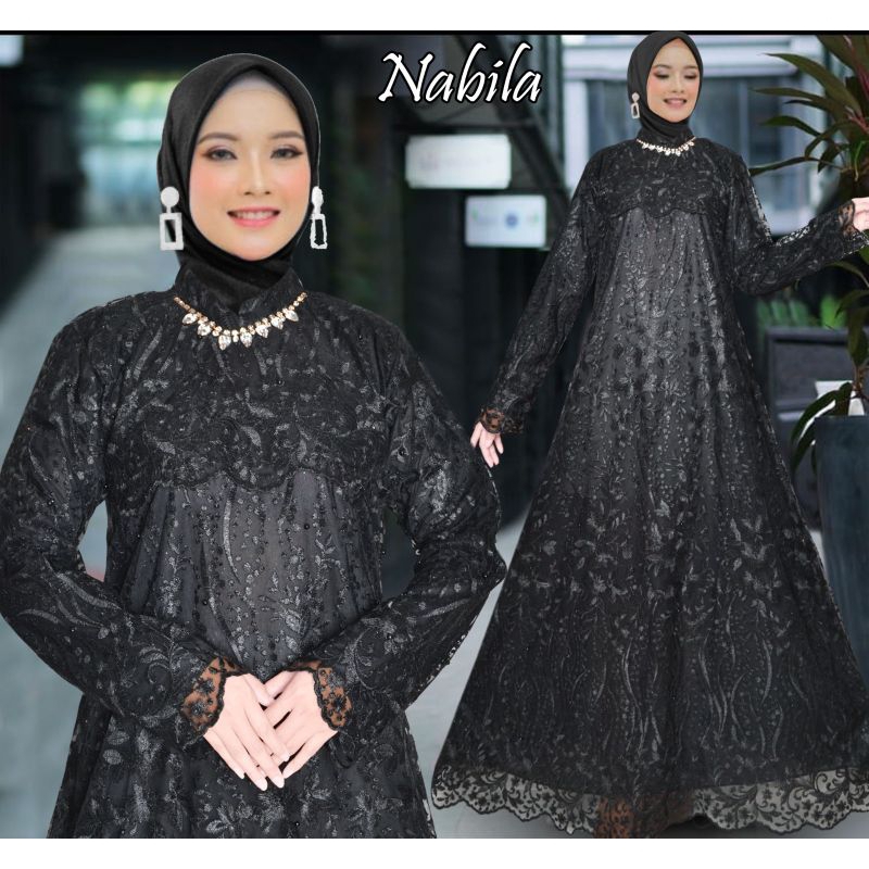 Jual Gamis Nabila - Gamis full tile bordir all size fit to Xl | Shopee ...