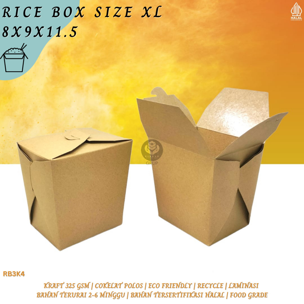 Jual Paper Rice Box XL Food Pail Extra Large Lunch Box (RB3K4- 8X9X11.5 ...