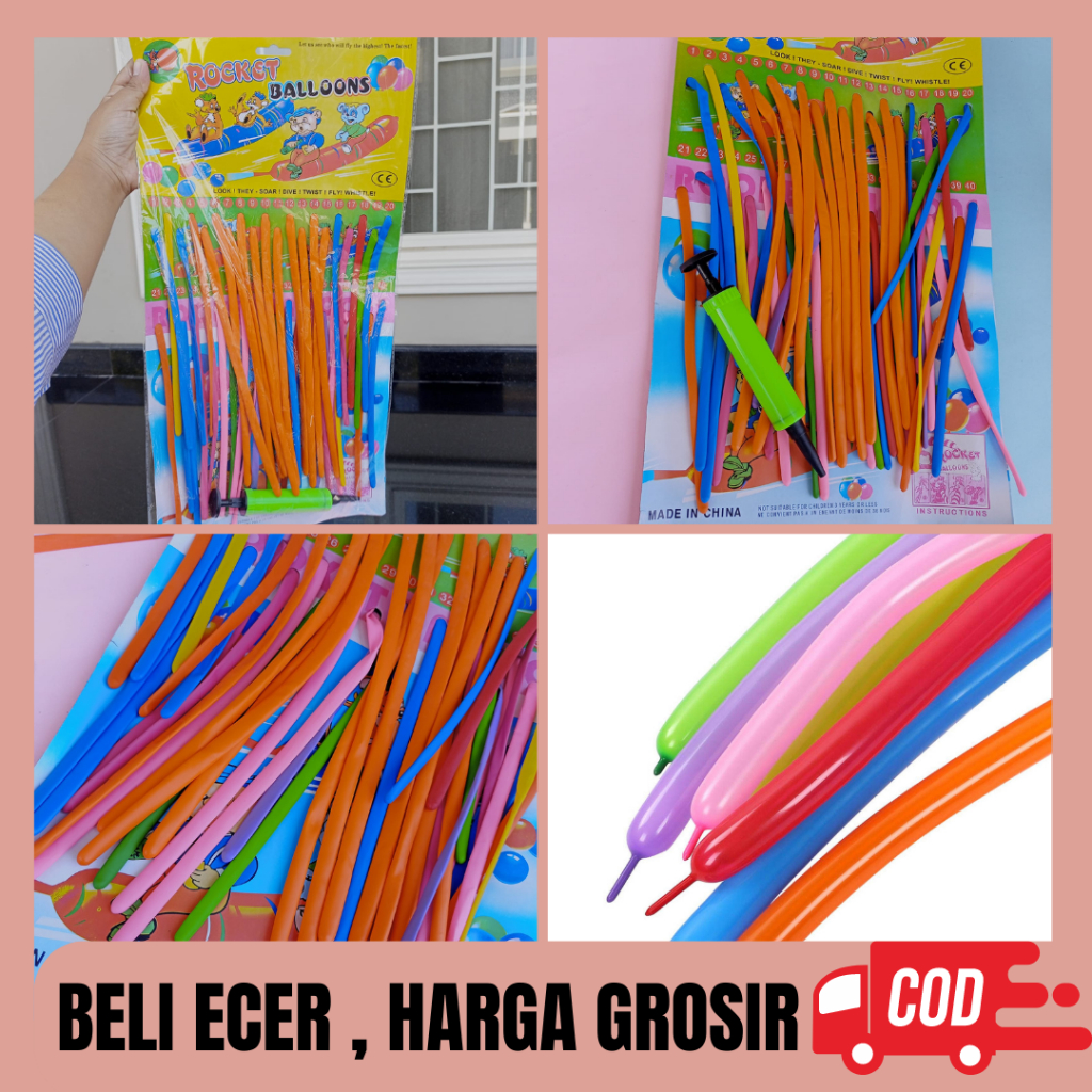 Jual Balon Panjang isi 40pc / Balon twist Balon pentil / Balon pompa ...
