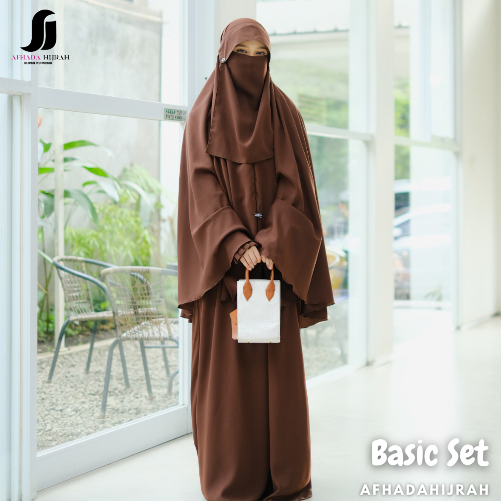 Jual Afhadahijrah - Gamis syari jilbab set cadar Basic dark choco wolvis baju set hijab instan ...