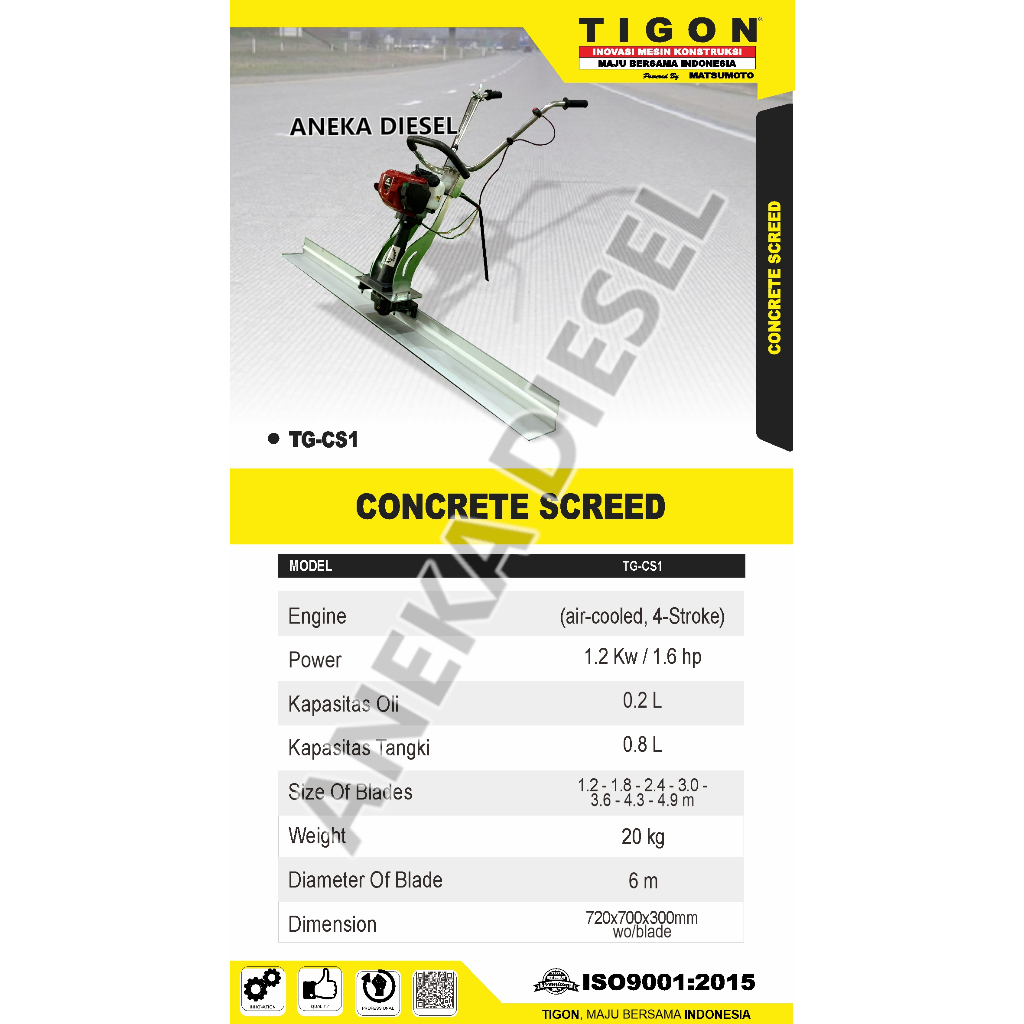 Jual Mesin Perata Beton TIGON TGCS1 Concrete Screed TGCS1 TIGON ENGINE ...