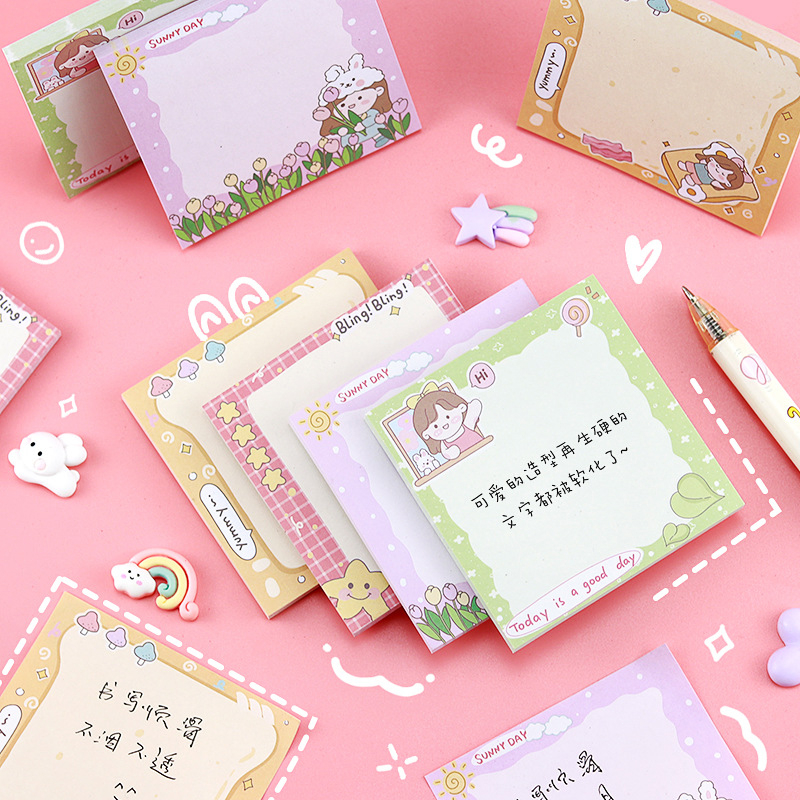 Jual COD ️ 50 Lembar Sticky Notes Girl Heart Cute Memo Note Korean ...
