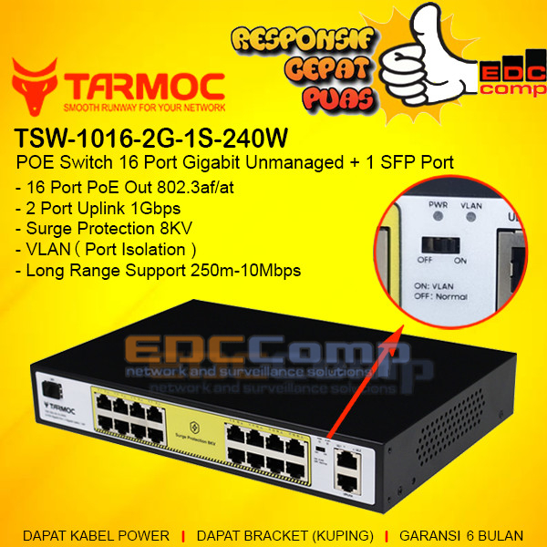 Jual Tarmoc TSW-1016-2G-1S-240W 16 Port Gigabit POE 802.3af/at POE Switch 240W | Shopee Indonesia