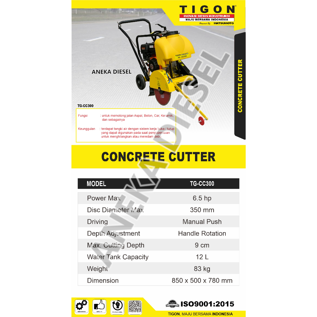 Jual Mesin Pemotong Aspal TIGON TG CC300 Mesin Pemotong Aspal Concrete ...