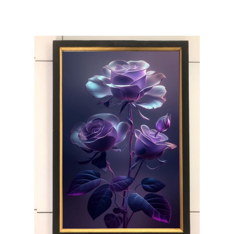 Jual Hiasan dinding cetak gambar bunga mawar ungu plus bingkai UK ...