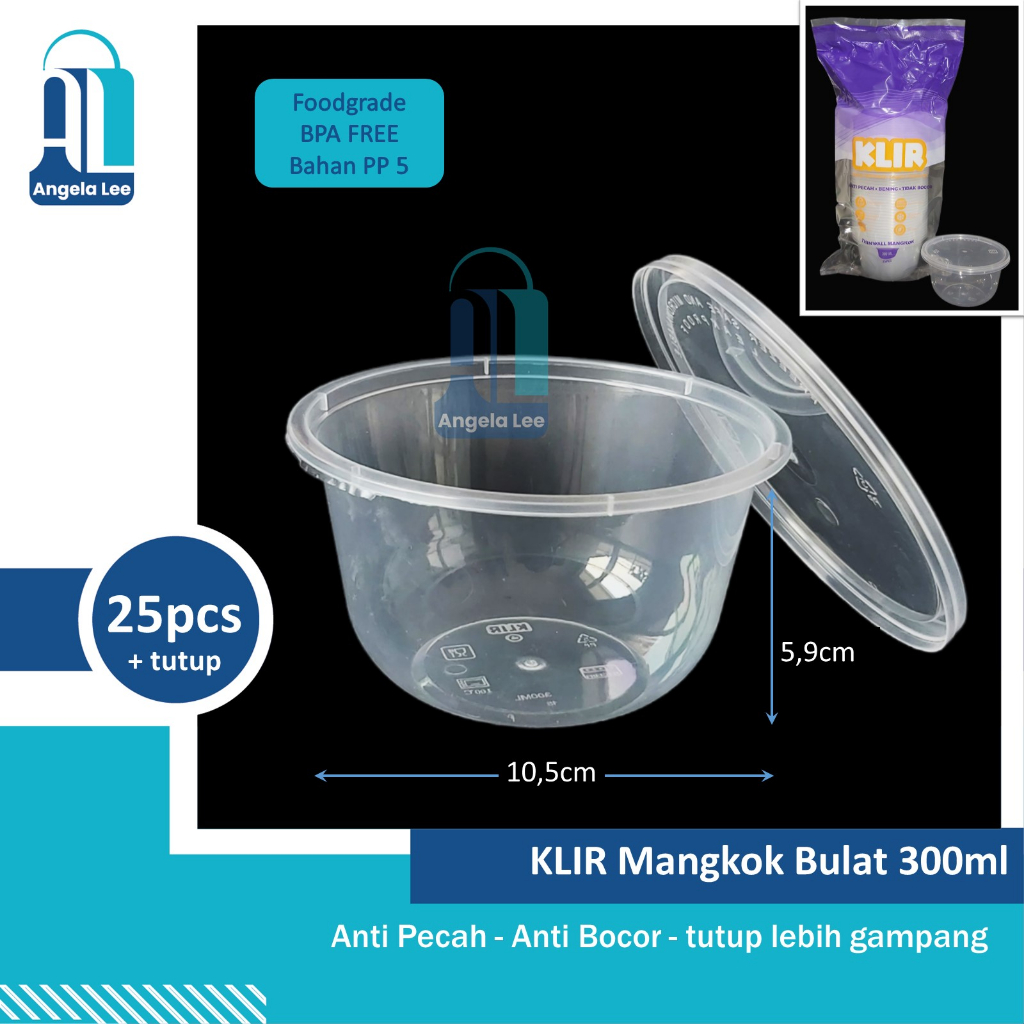 Jual KLIR Thinwall Mangkok Plastik Bulat Bowl Mangkuk Puding Jelly Sayur 300ml isi 25 + tutup ...