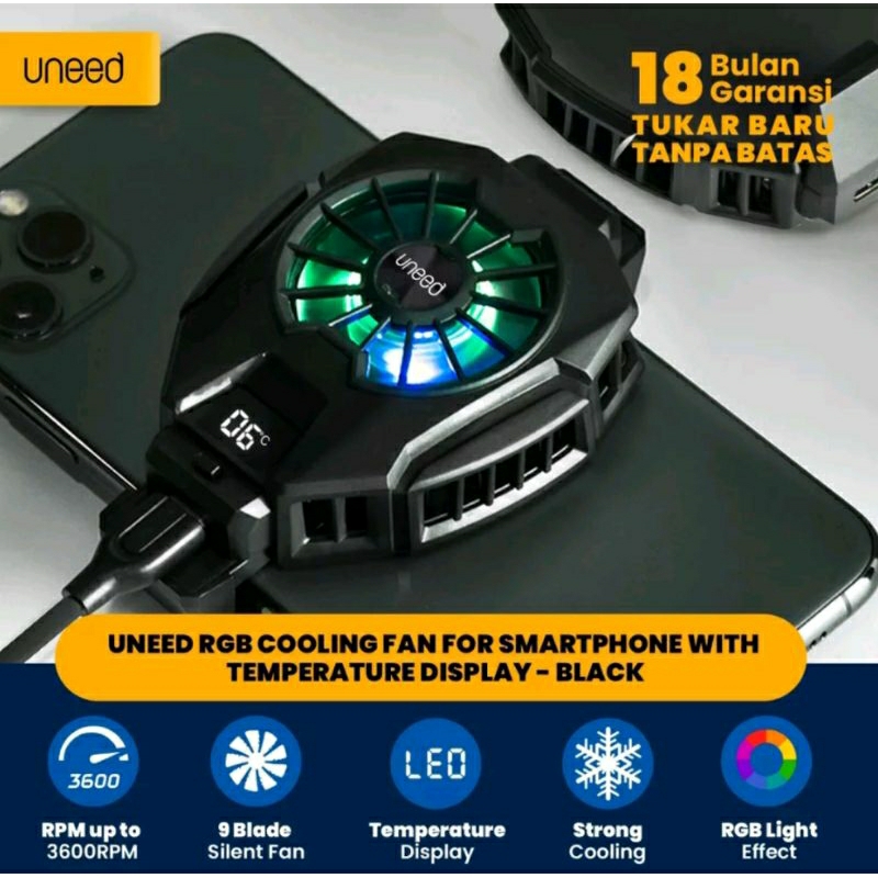 Jual UNEED Cooling Fan Pad for Smartphone with Temperature Display ...