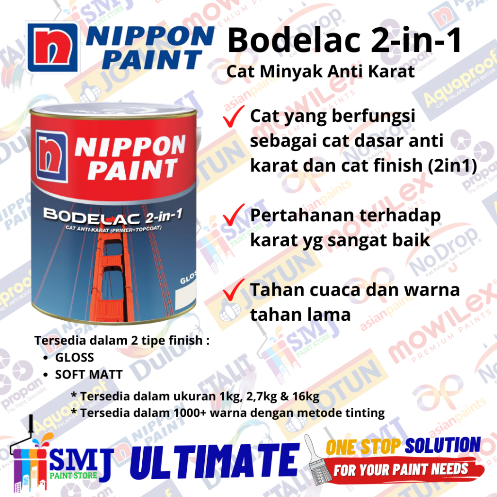Jual Cat Minyak Besi NIPPON PAINT Bodelac 2-in-1 Anti Karat 1kg ...