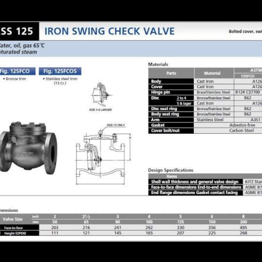 Jual 3" Swing Check valve Kitz ( # 125 ) / FCO Jis 16k / 16 K flange | Shopee Indonesia